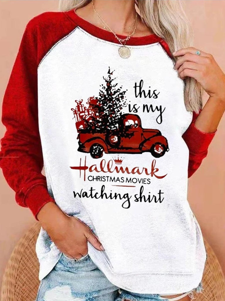 Hallmark Christmas Movies Watching Color Block Long Sleeve T-Shirt – Krukee