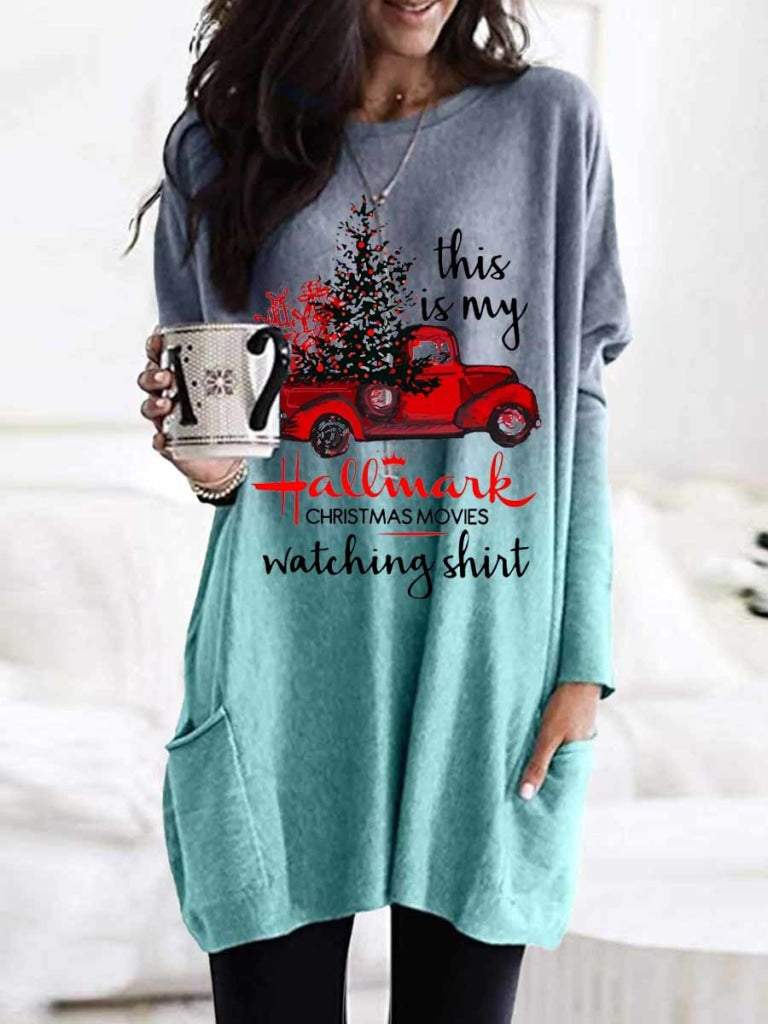 Hallmark Christmas Movies Watching Gradient Long Sleeve T-shirt – Krukee