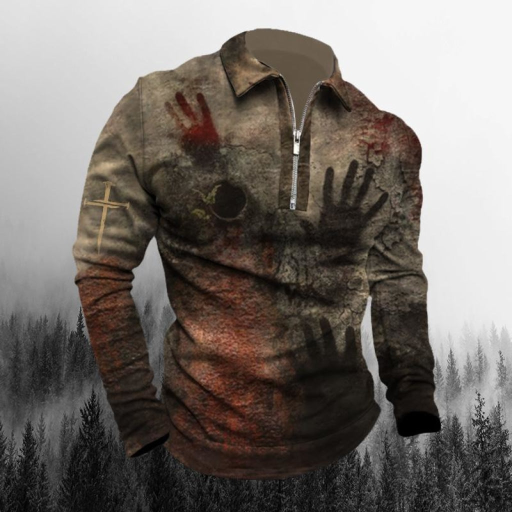 Halloween 3D Handprint Mens Outdoor Crew Neck Zipper polo-Shirt – Krukee